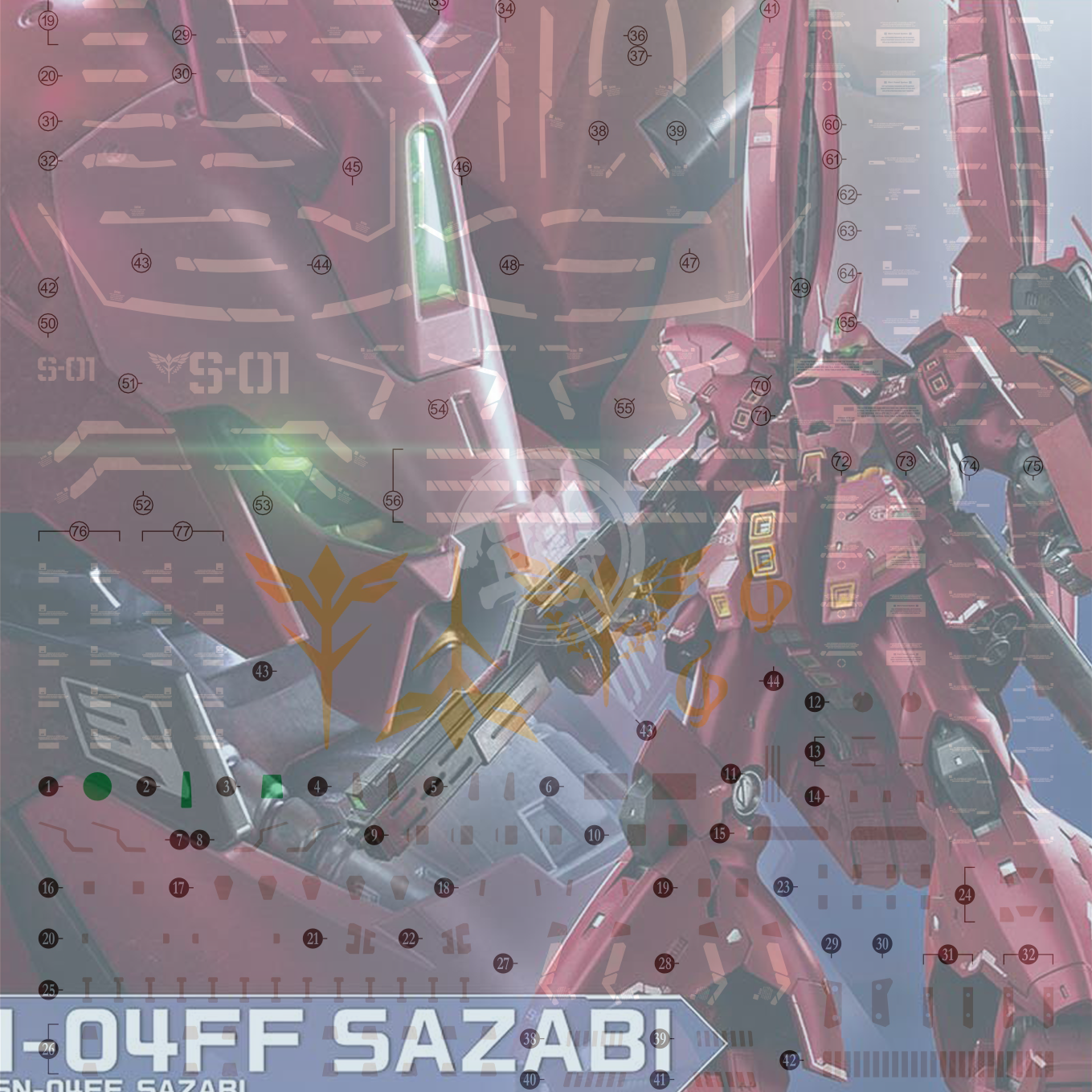 RG Sazabi [Side F Ver.] Waterslide Decals [Legacy] | ShokuninGunpla