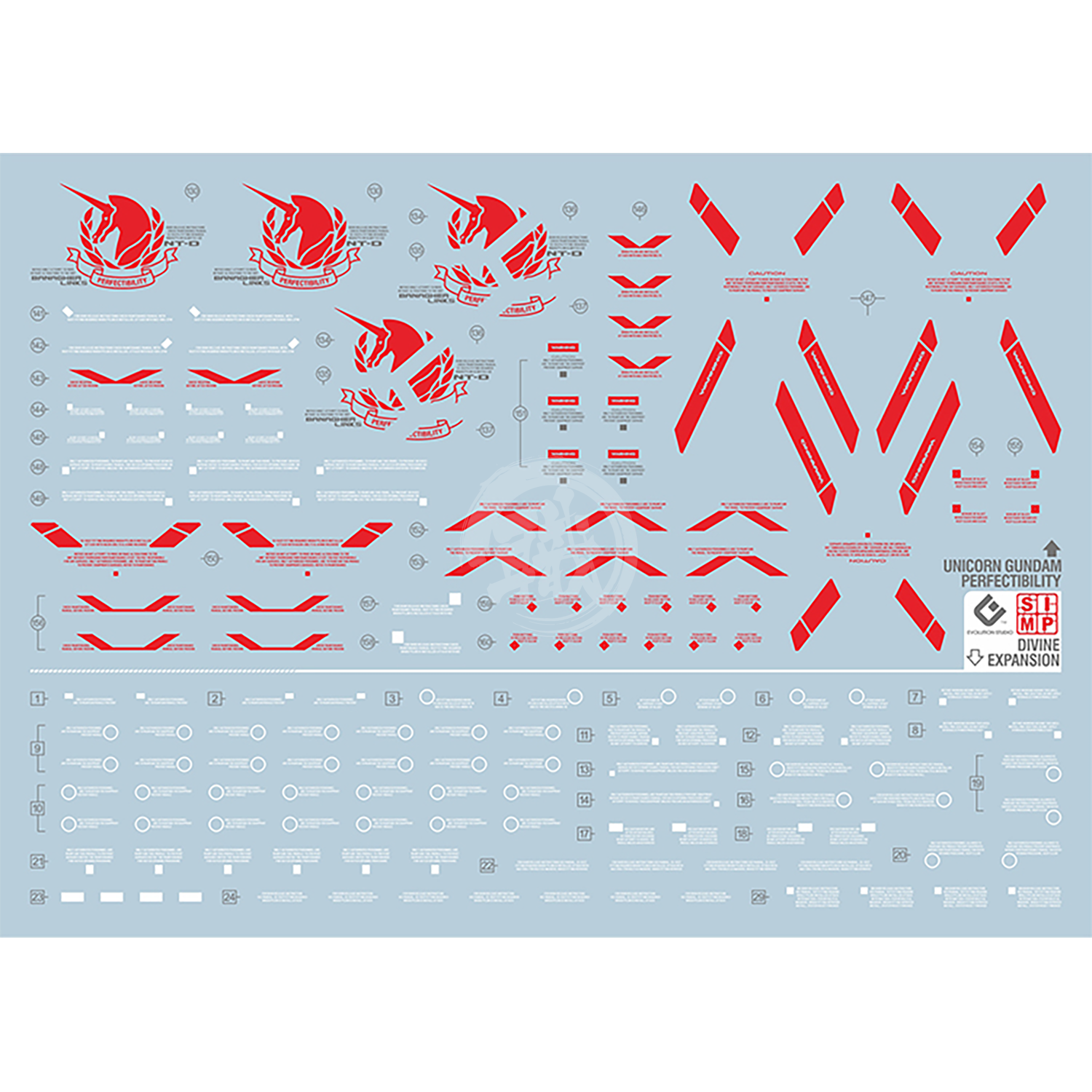 PG Unicorn Perfectibility Waterslide Decals [Red Ver.] | ShokuninGunpla